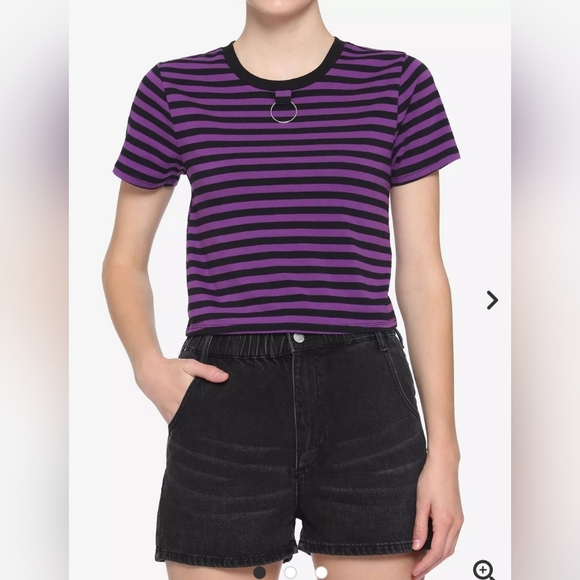 Hot Topic | Tops | Nwt Hot Topic Purple Black Stripe Oring Girls Crop ...